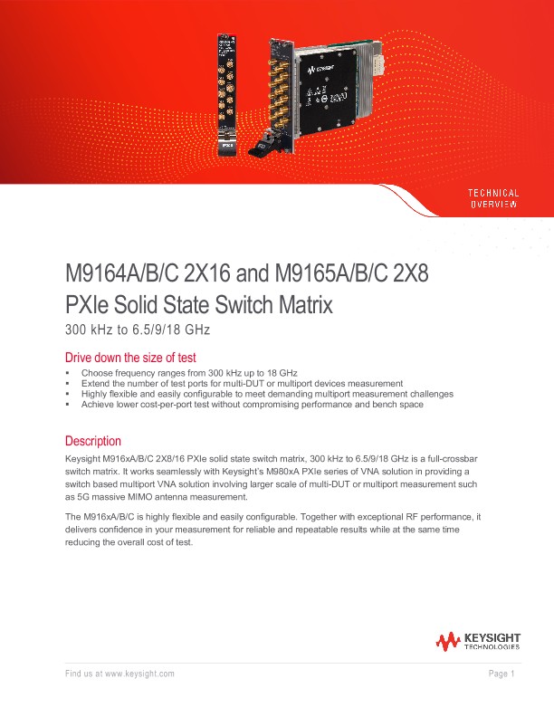 M9164A/B/C 2X16 and M9165A/B/C 2X8 PXIe Solid State Switch Matrix PDF Asset Page | Keysight
